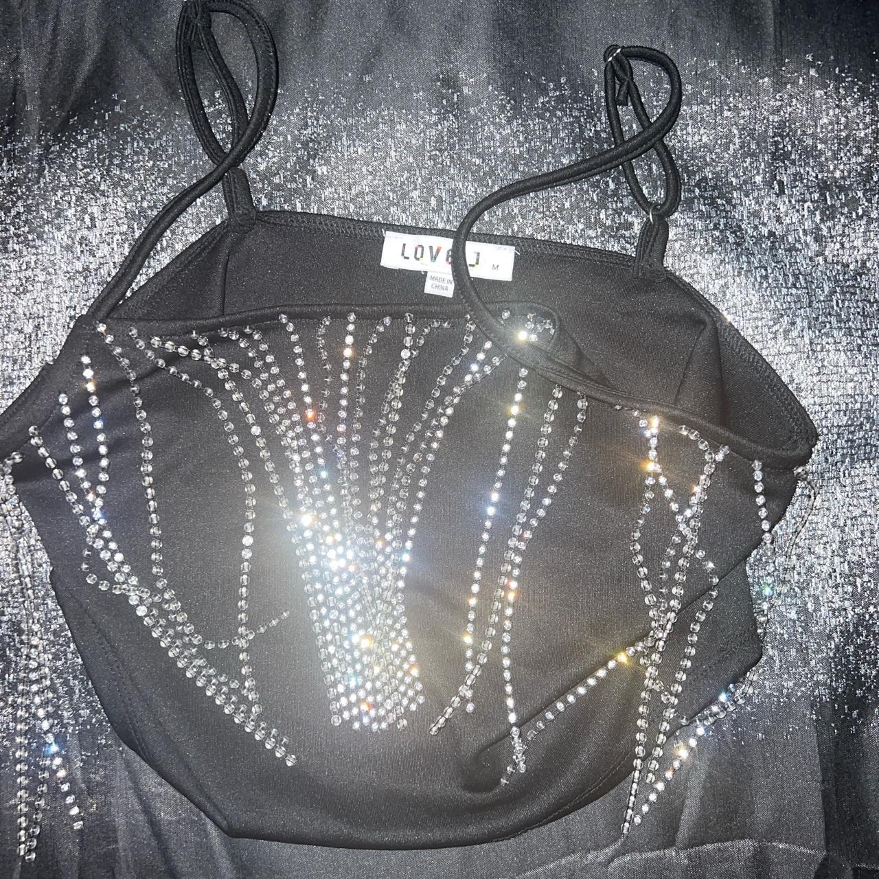 Diamond dangled crop top Size M #diamond #rinestones... - Depop