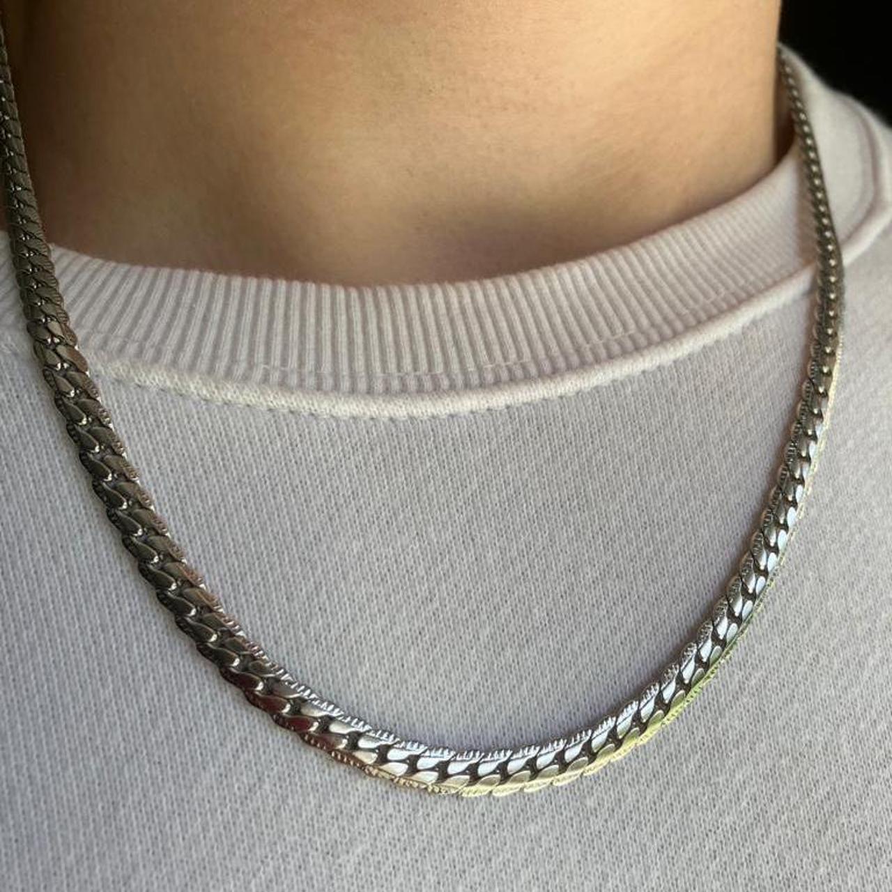 5mm Silver Cuban Link Snake Chain 316L Stainless... - Depop