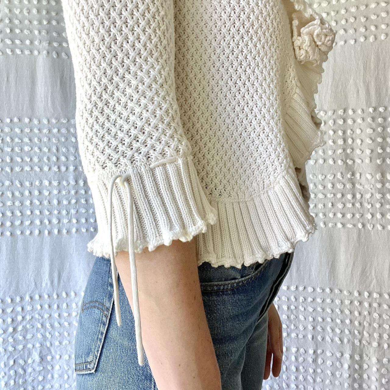 Ruby Rd. sweater cardigan cream rose flower ribbed... - Depop