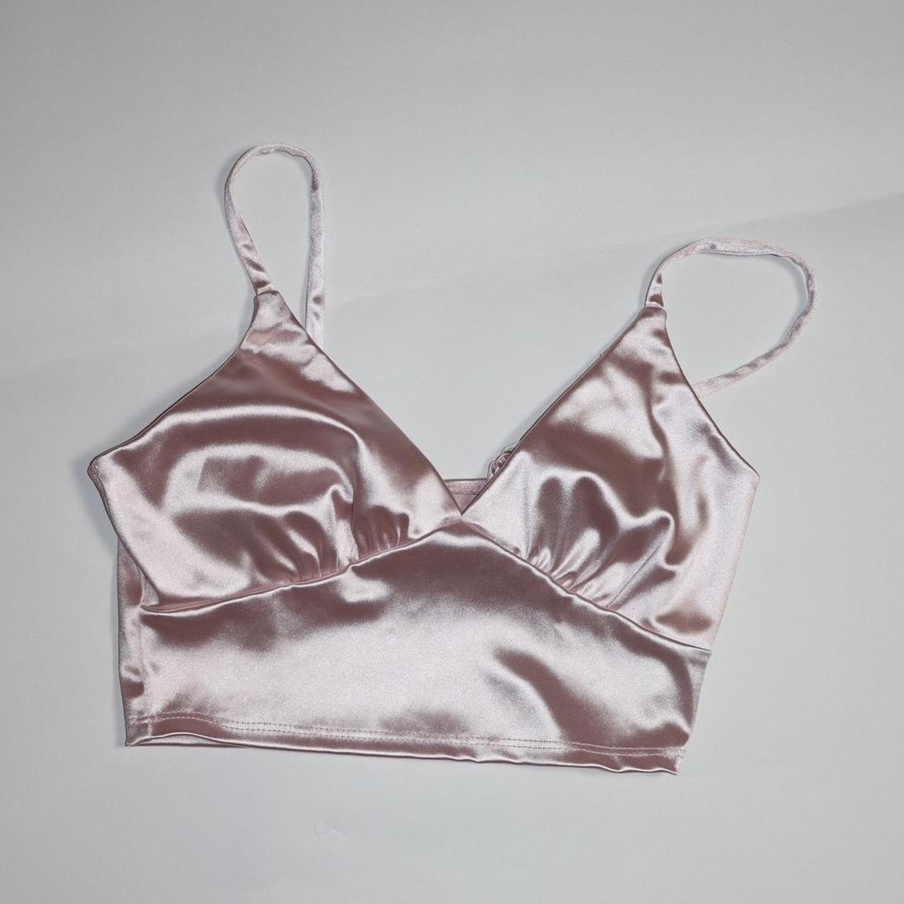 Baby pink satin crop top, worn once for photoshoot! - Depop