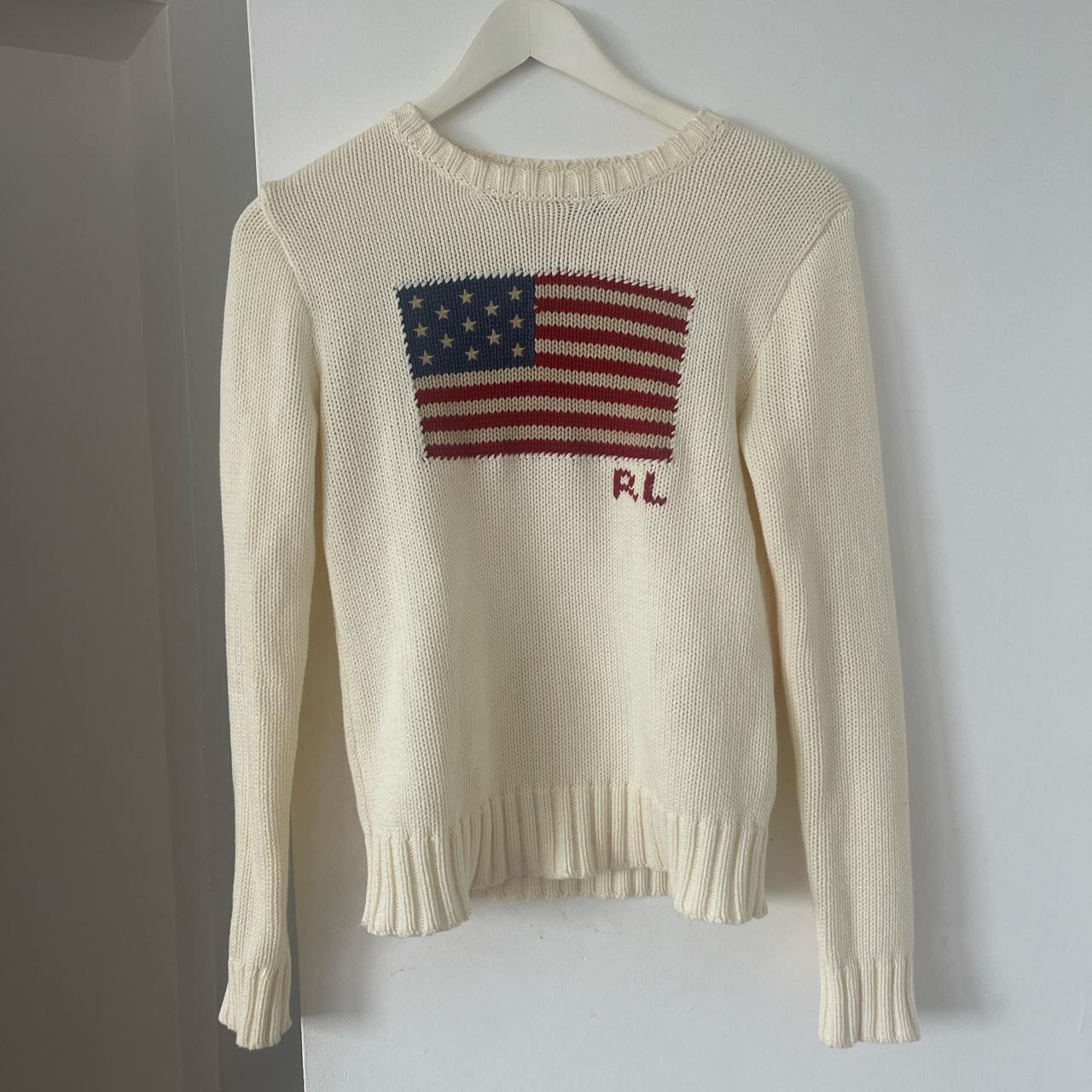 ralph lauren flag sweater in perfect condition, size... - Depop