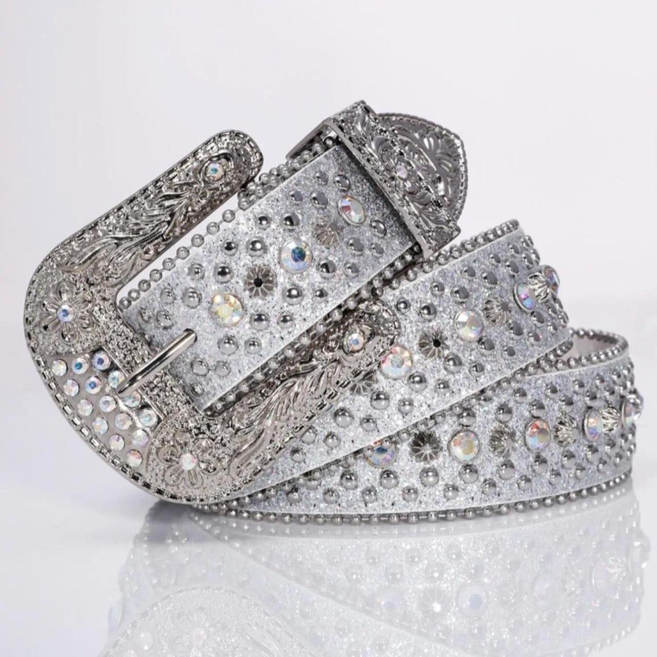 Rhinestone BB Simon style belt 34” waist size... - Depop