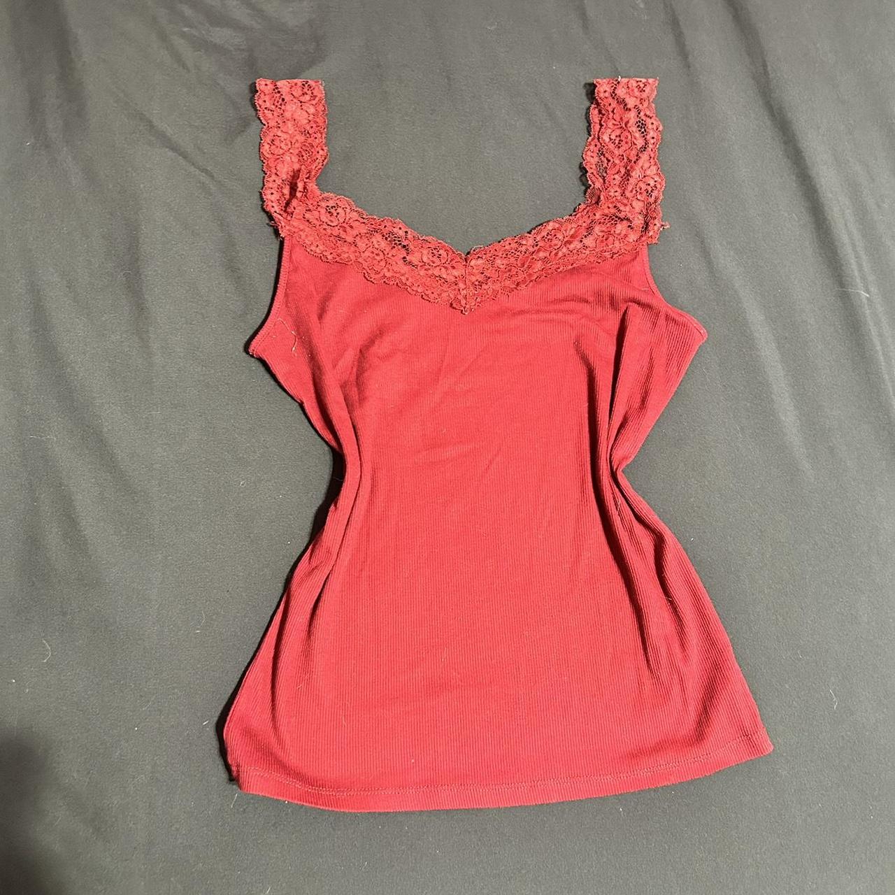 laced red tank☆ The color is so cute and really... - Depop