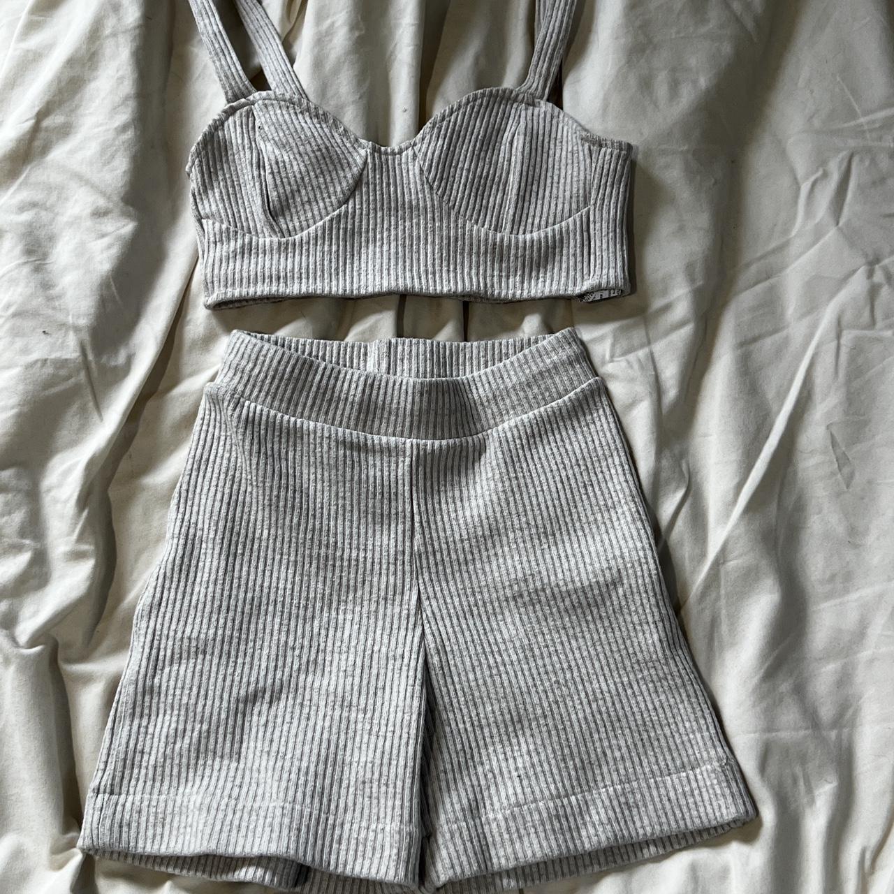 zara light grey two piece ribbed set size small but... - Depop