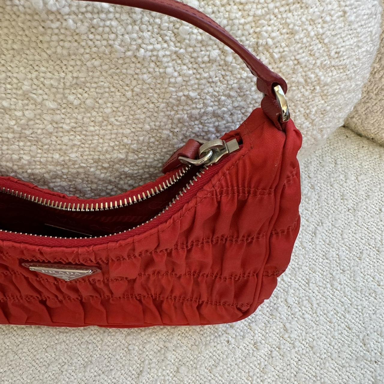 Prada Women's Ruched Hobo Bag in Red Nylon 100%... - Depop