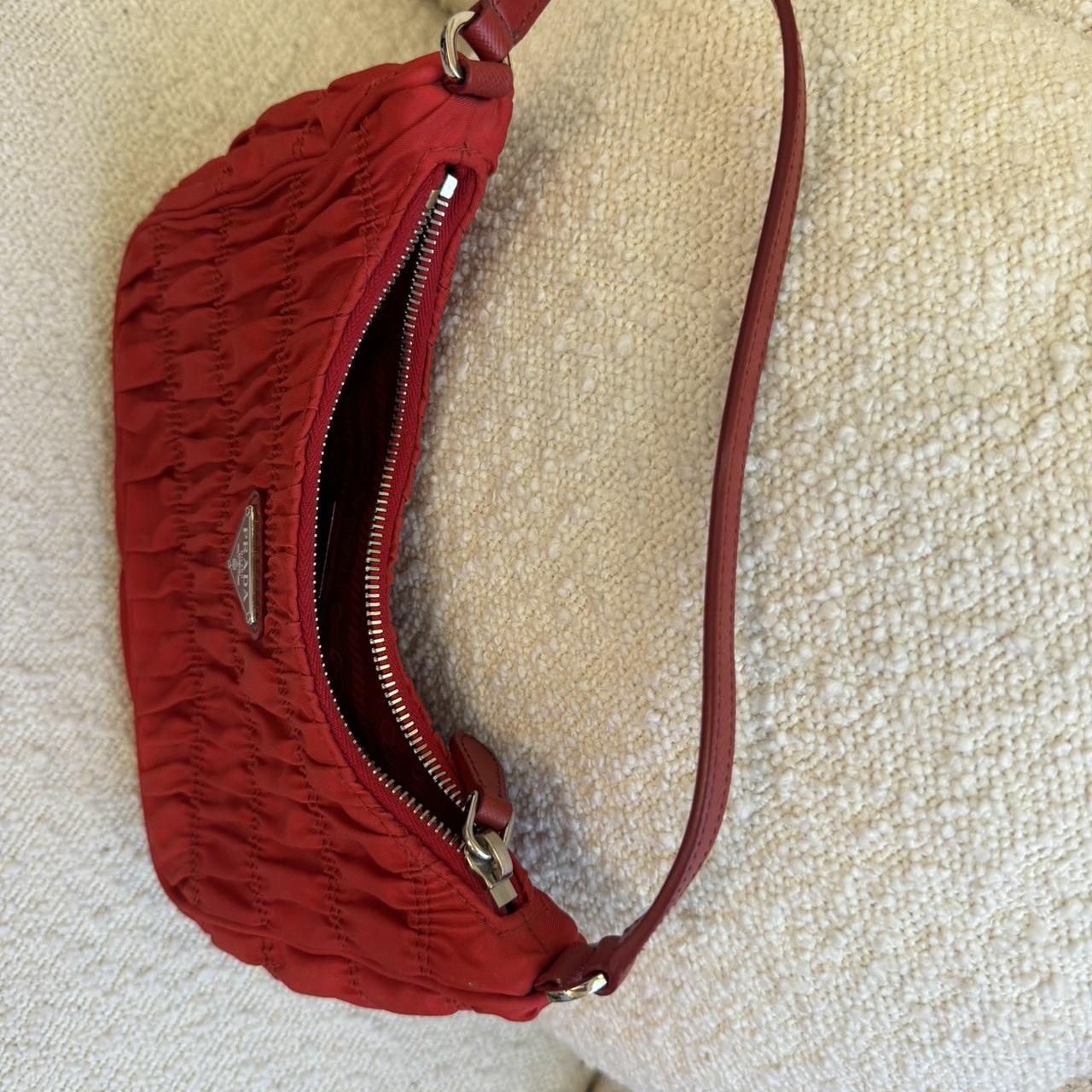 Prada Women's Ruched Hobo Bag in Red Nylon 100%... - Depop