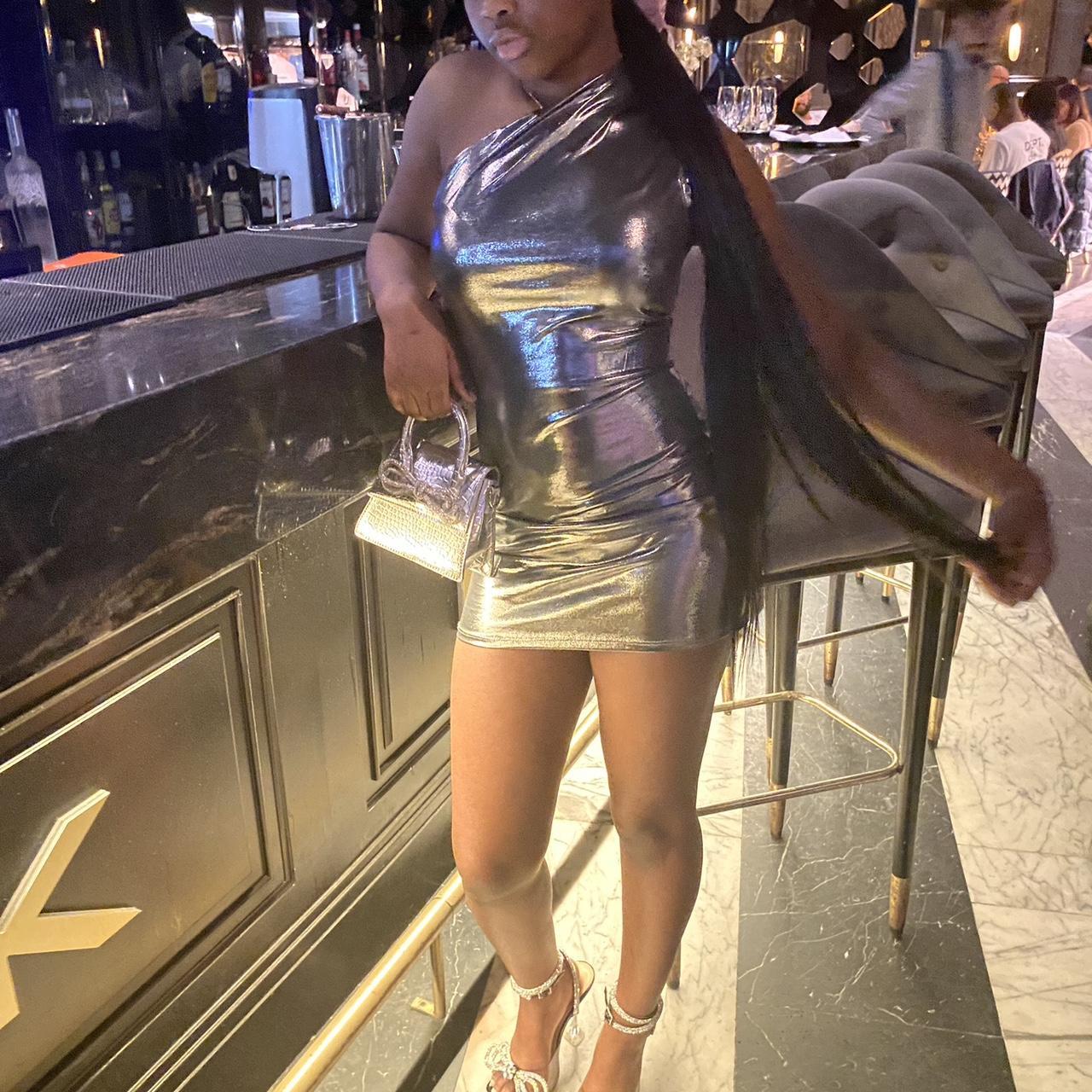 Silver Chrome One Shoulder Dress Worn once Size... - Depop