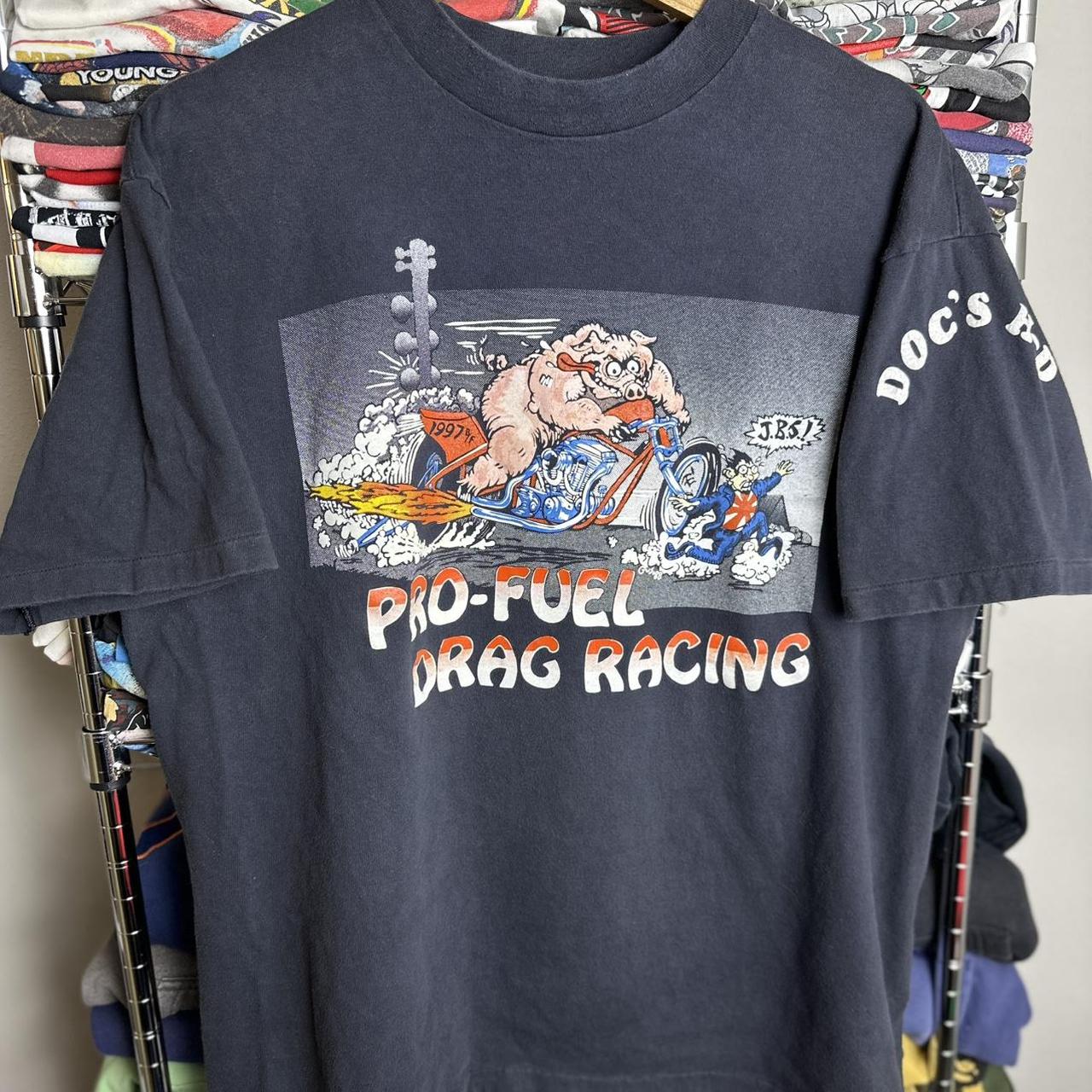 Vintage 80s Harley Davidson pig pro-fuel drag racing... | Depop