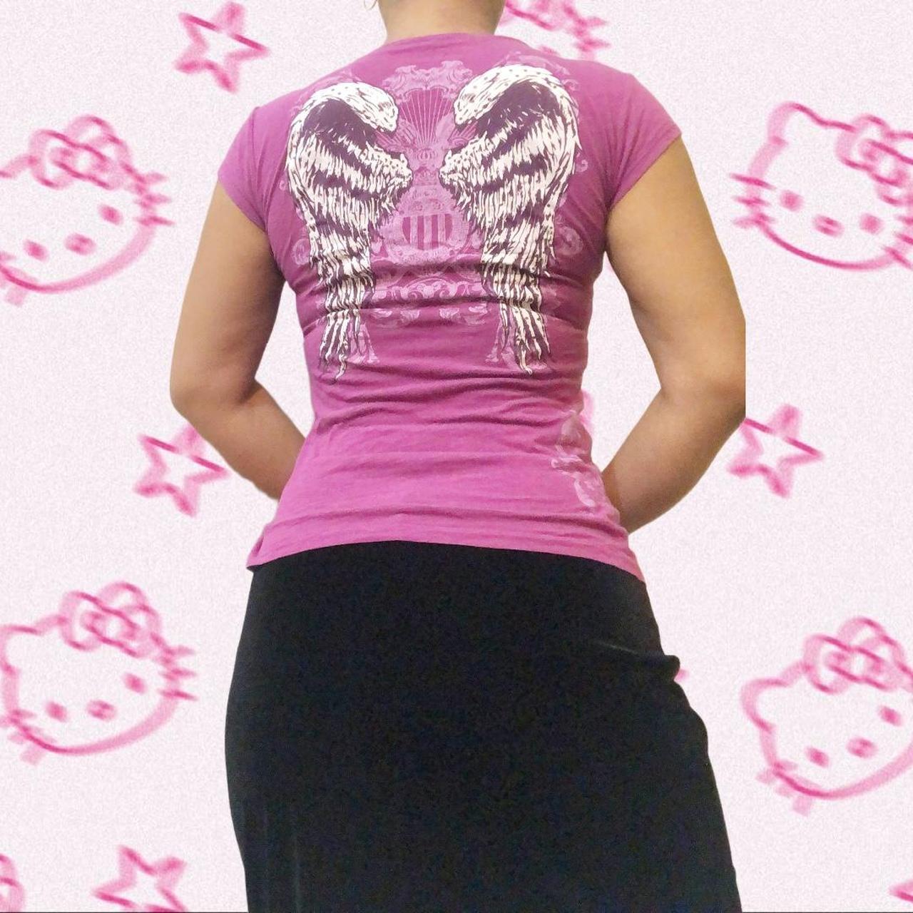 pink v neck y2k vamp opium trashy mcbling t... - Depop