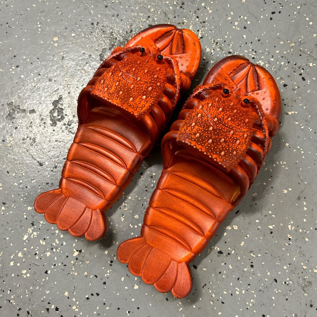 Mens Vintage Y2K Fishing Orange Lobster Slides Men... - Depop