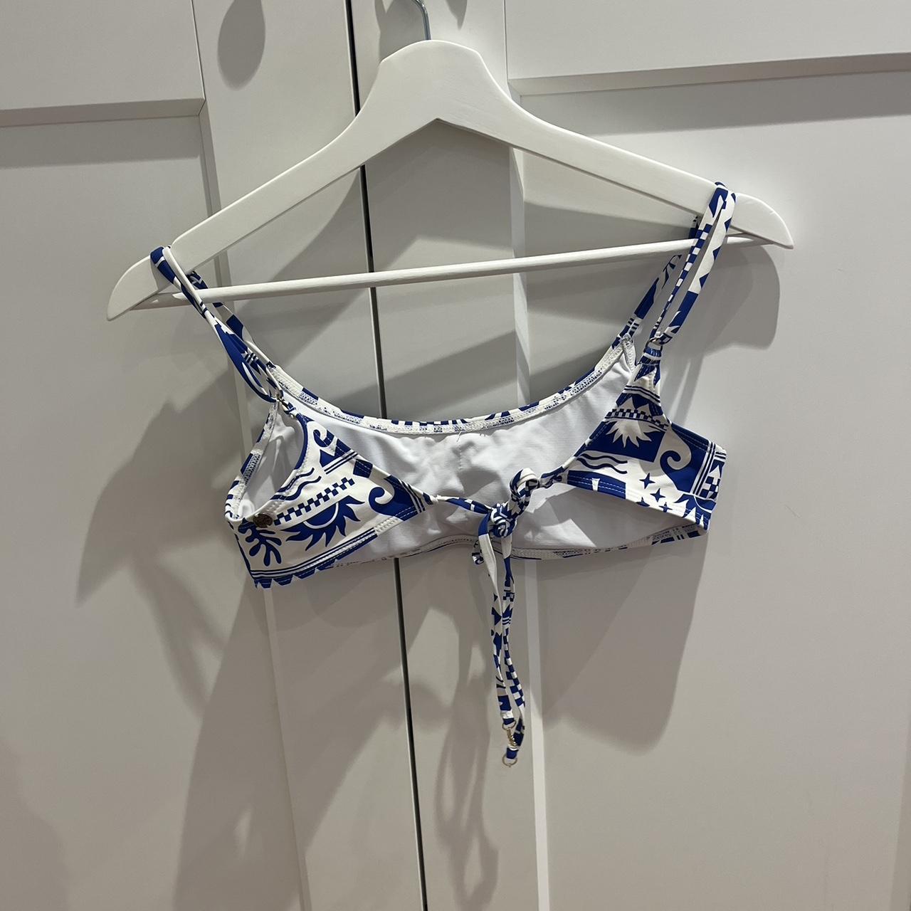 - blue and white greek inspired bikini top - perfect... - Depop