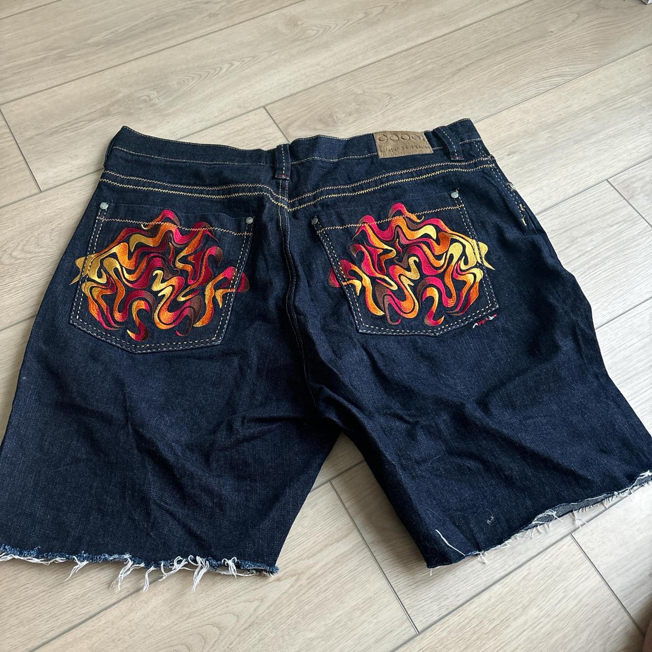 Coogi navy and red fire flame jorts perfect for any... | Depop