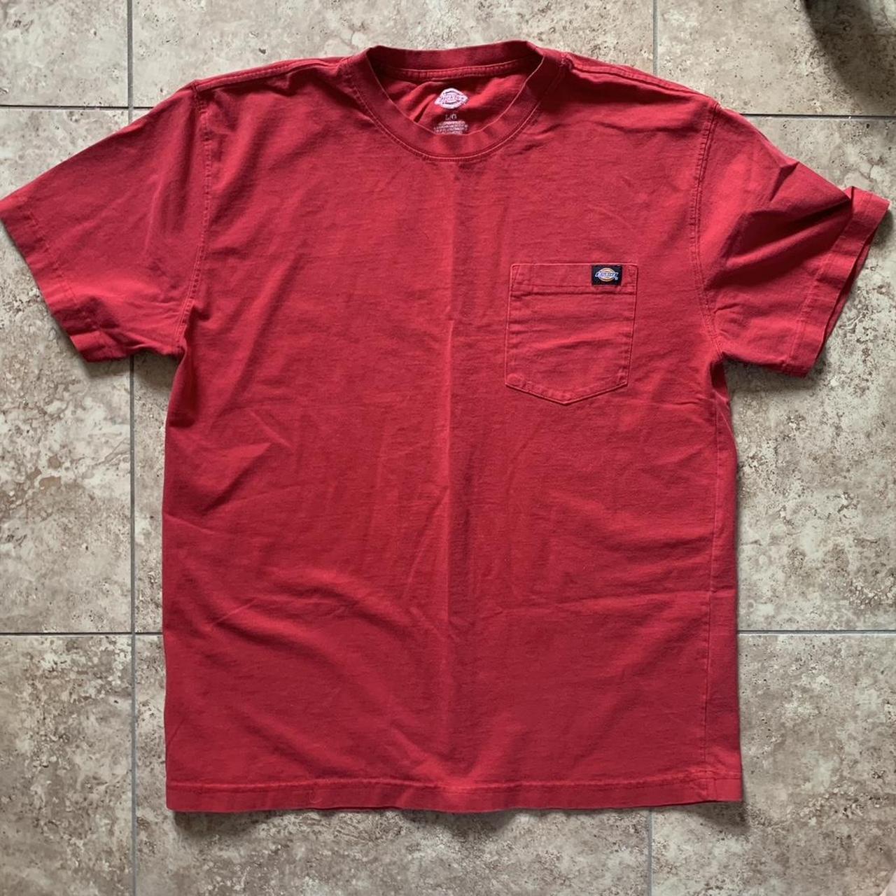 Red Dickies shirt. Tag says size large.... - Depop