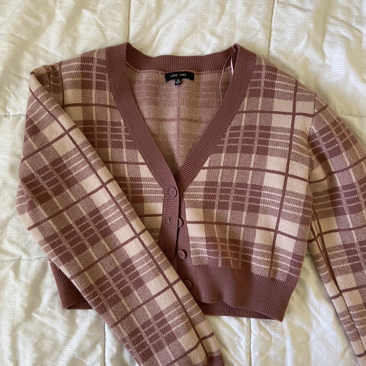 Love Tree Pink Plaid Deep V-Neck Button Front Long... - Depop