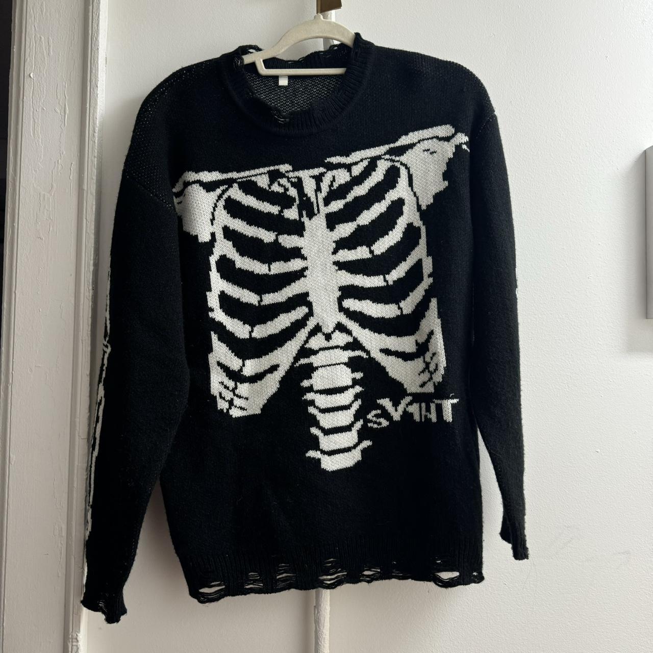 Black and white skeleton sweater #goth #skater - Depop