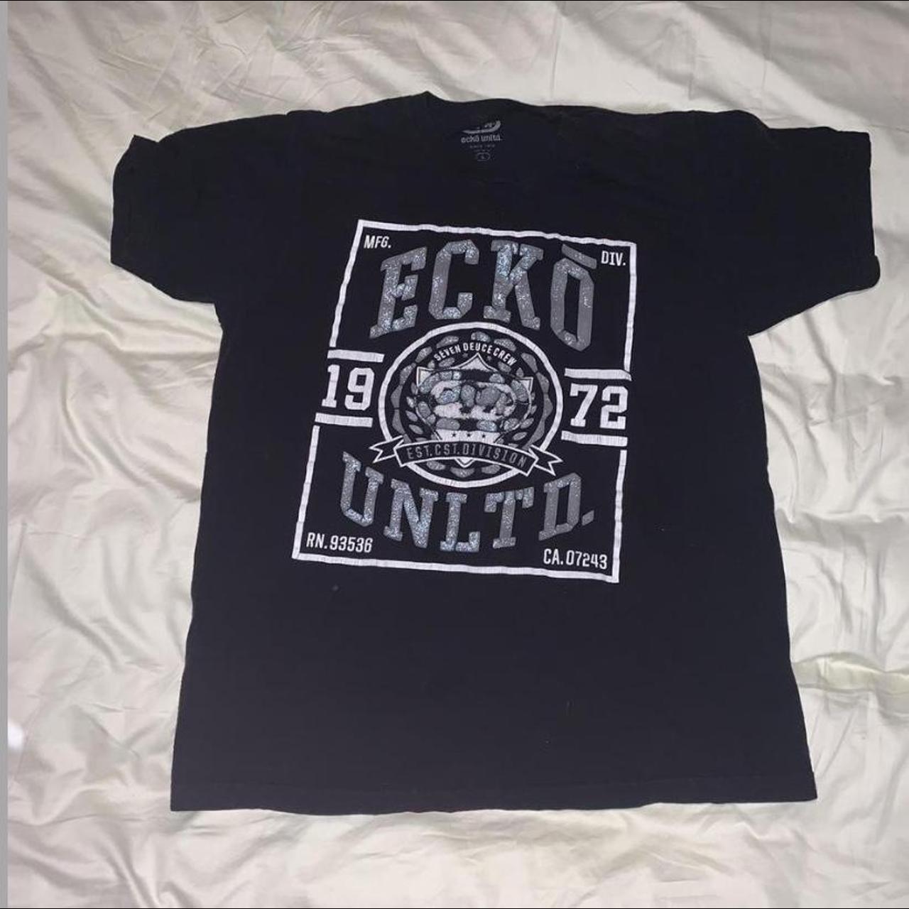 Mens Ecko Unitd Embossed Graphic Black T-shirt Size... - Depop