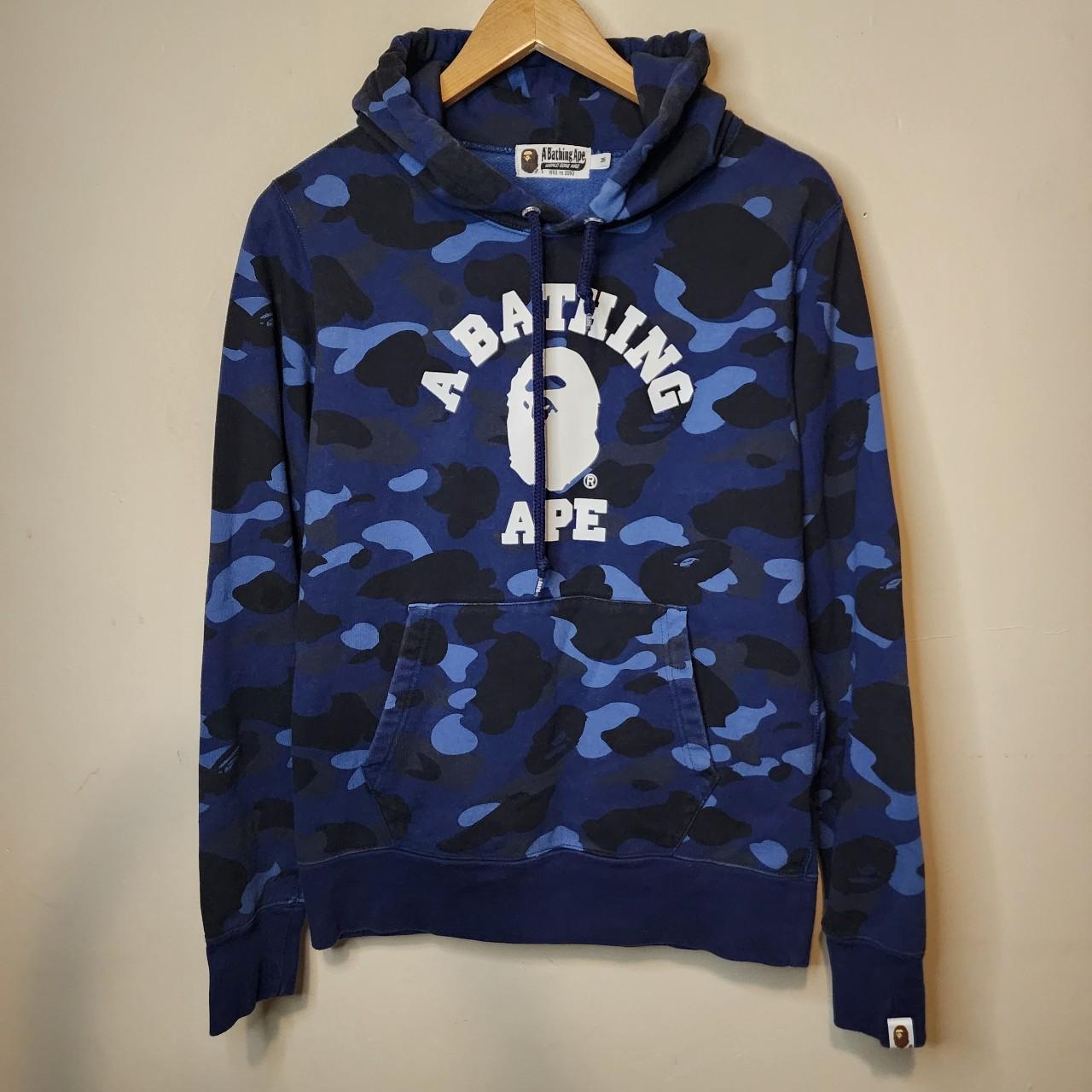 A Bathing Ape BAPE Hoodie Blue Camo Pullover Size... - Depop