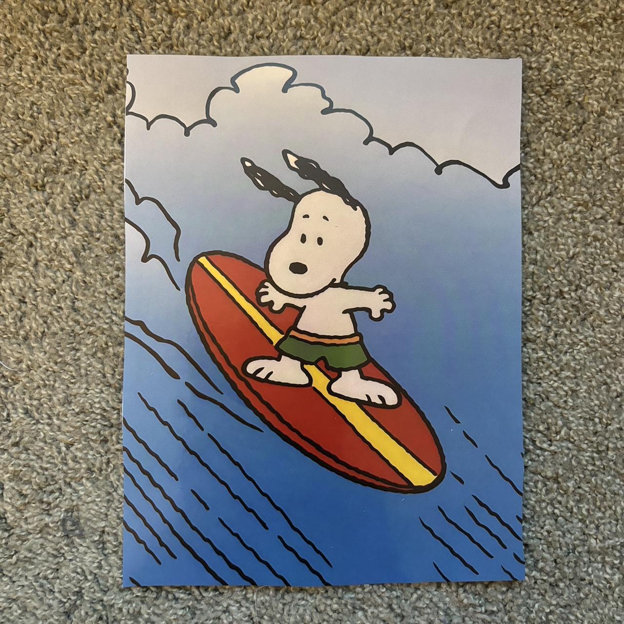 Peanuts Snoopy on a surfing board poster - blue and... | Depop