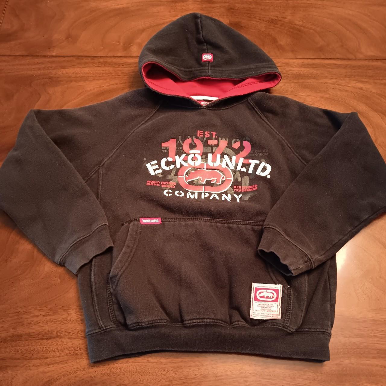 Vintage Ecko Unlimited Hoodie. Black with 90's... - Depop