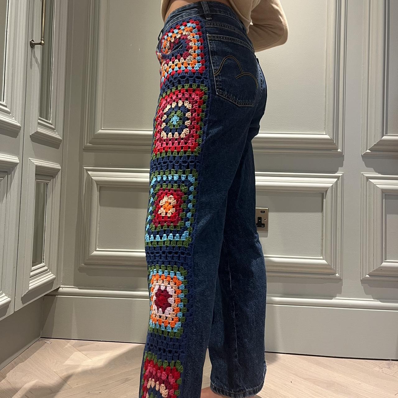 Farm Rio crochet embroidered jeans Size medium... - Depop