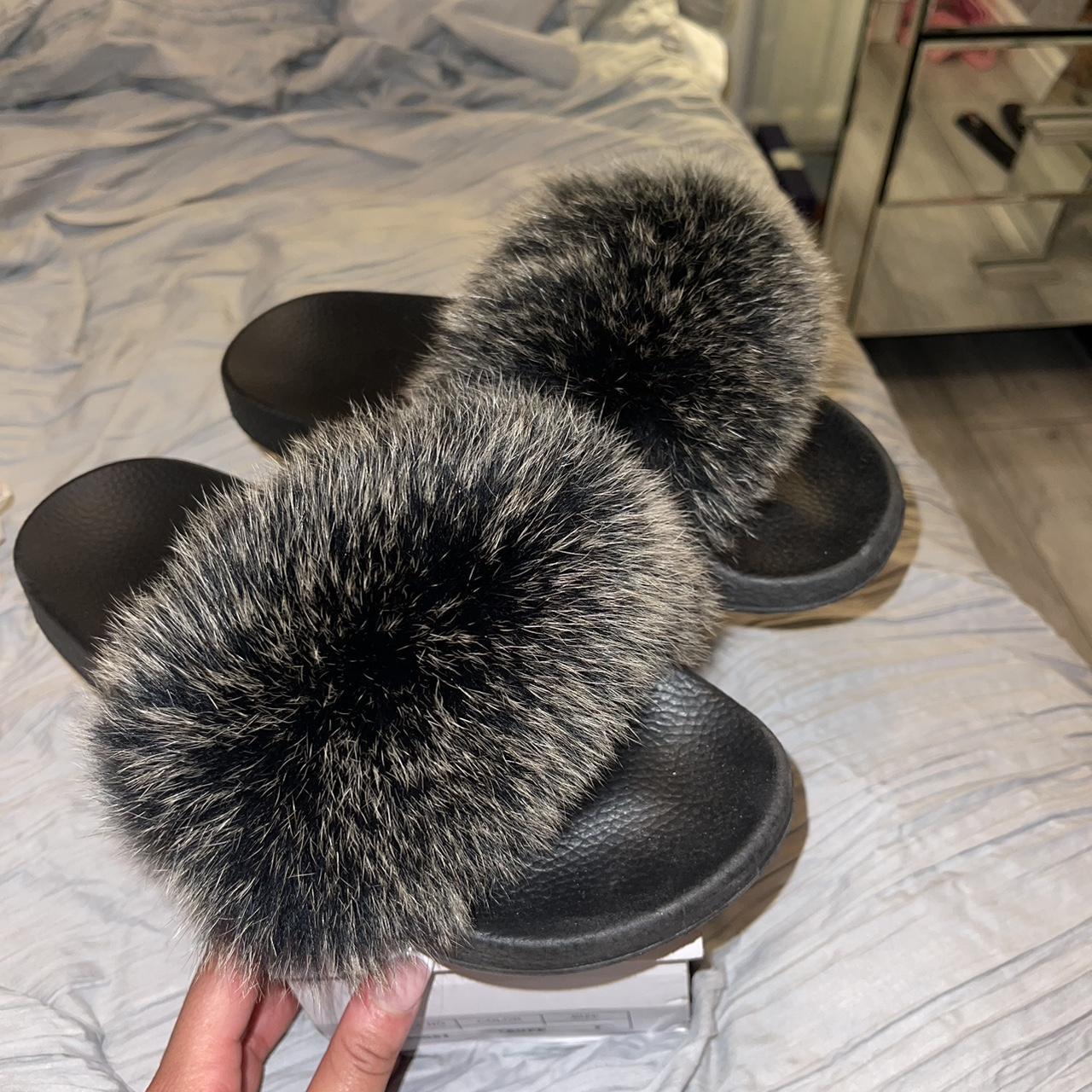 Women's Black and Grey Slides | Depop