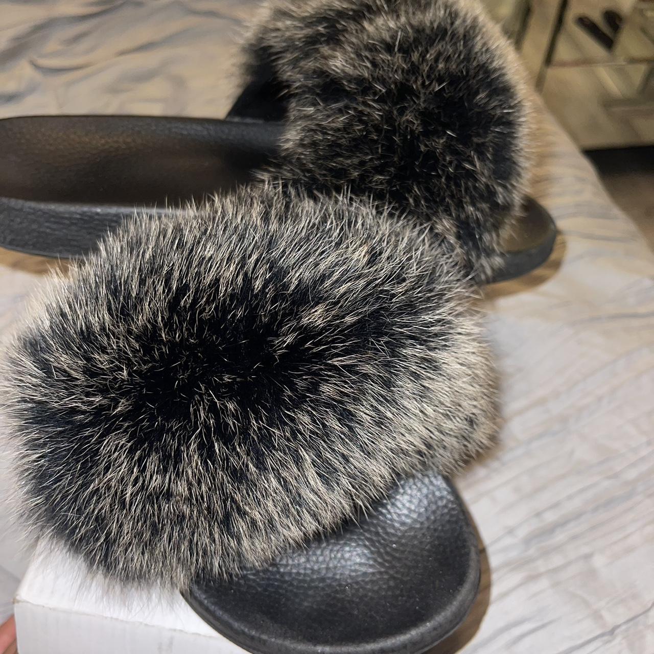 Women's Black and Grey Slides | Depop