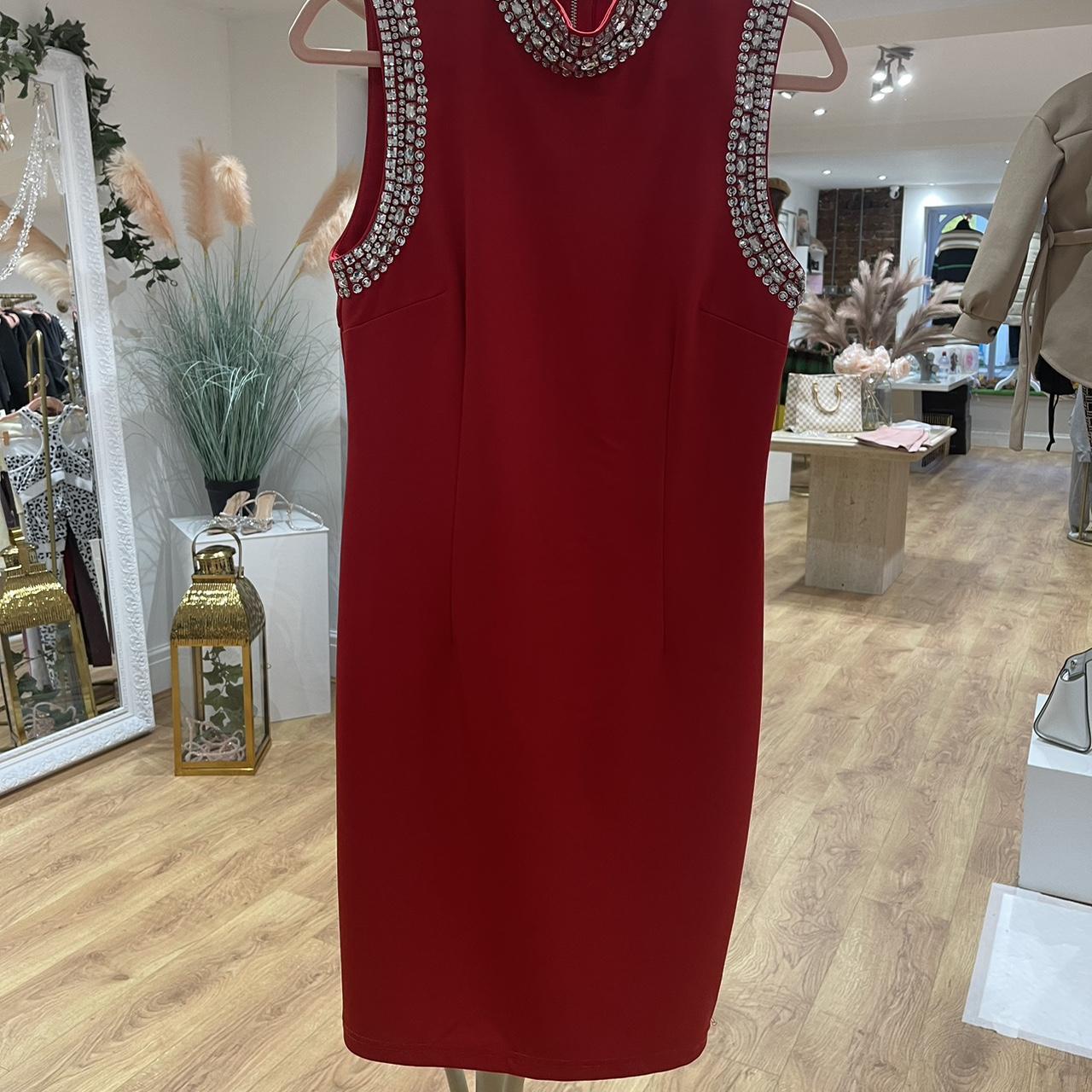 Red dress with gem neck line Size L Selling to free... - Depop