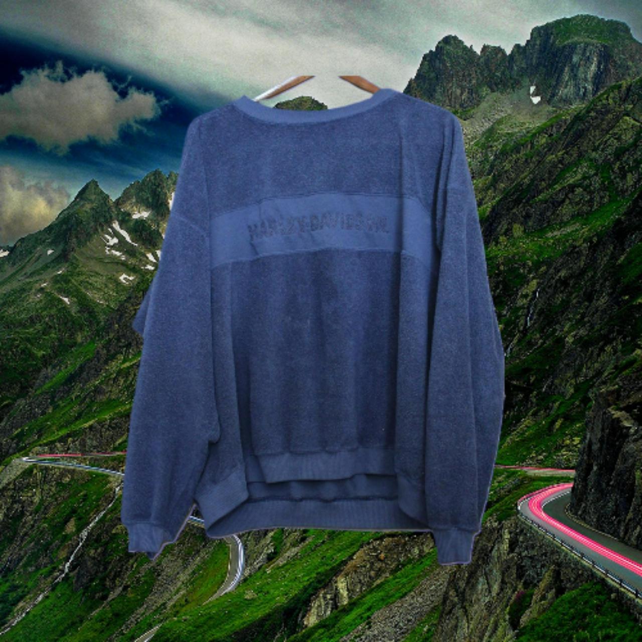 Harley Davidson Blue Terri Cloth Crewneck Towel... - Depop