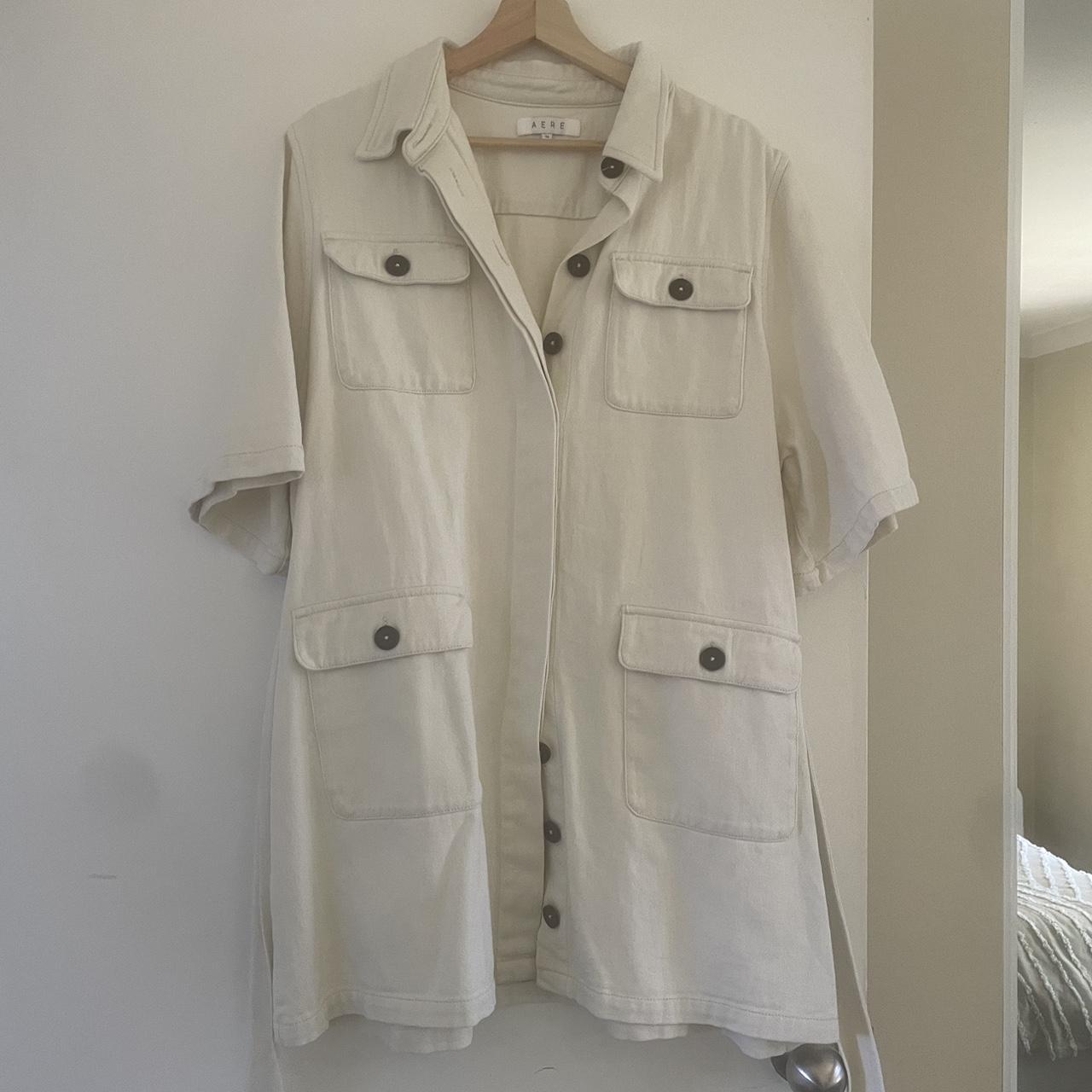 Aere cream denim mini dress with tie size 14 Good... - Depop