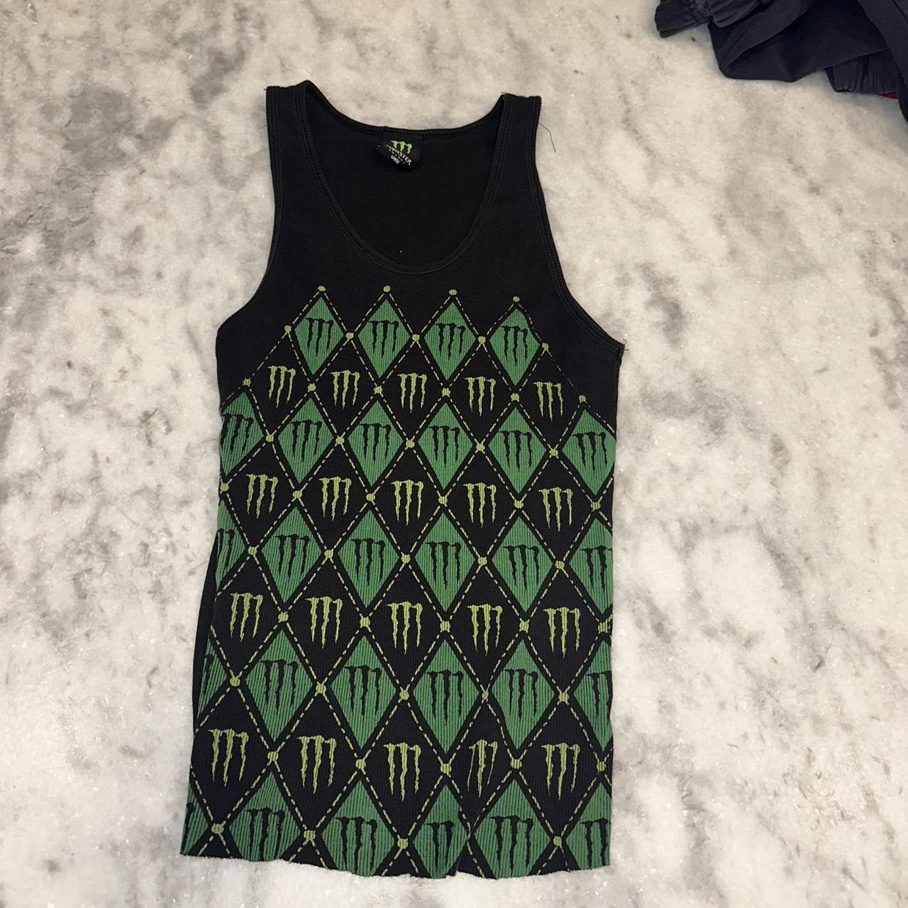 vintage official monster energy tank top raw hem... - Depop