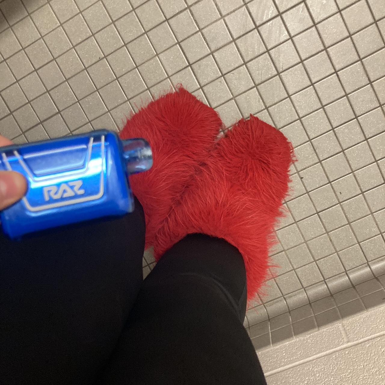 red furry boots fur boots - Depop