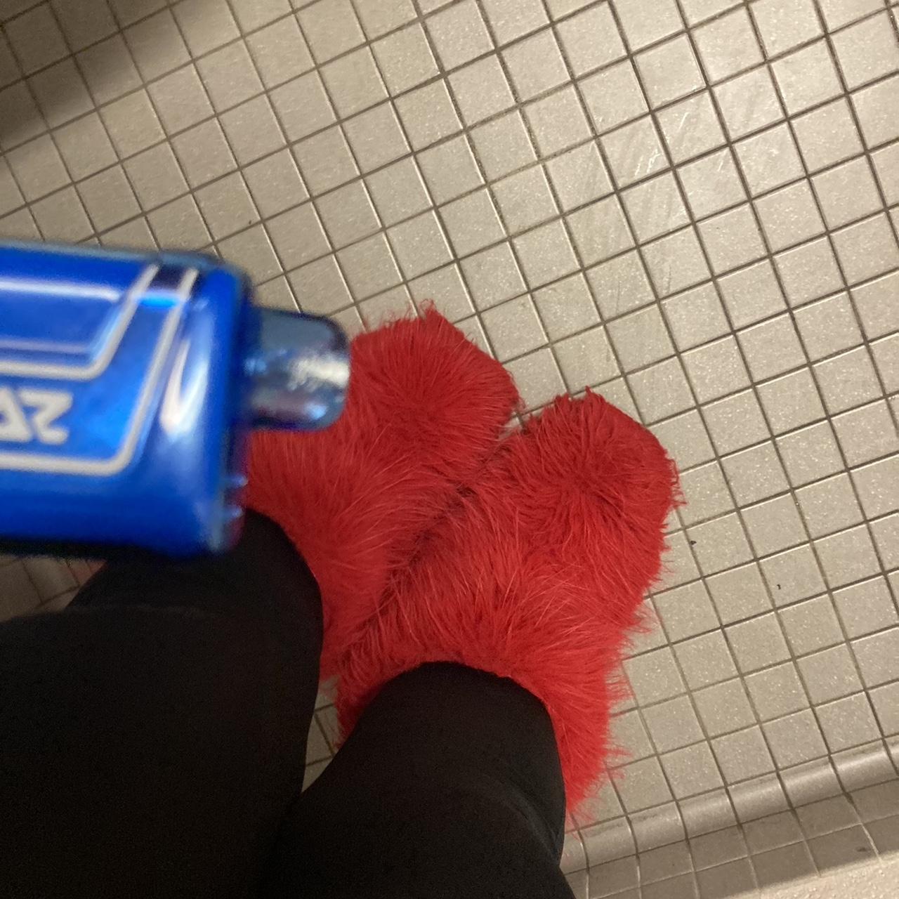 red furry boots fur boots - Depop