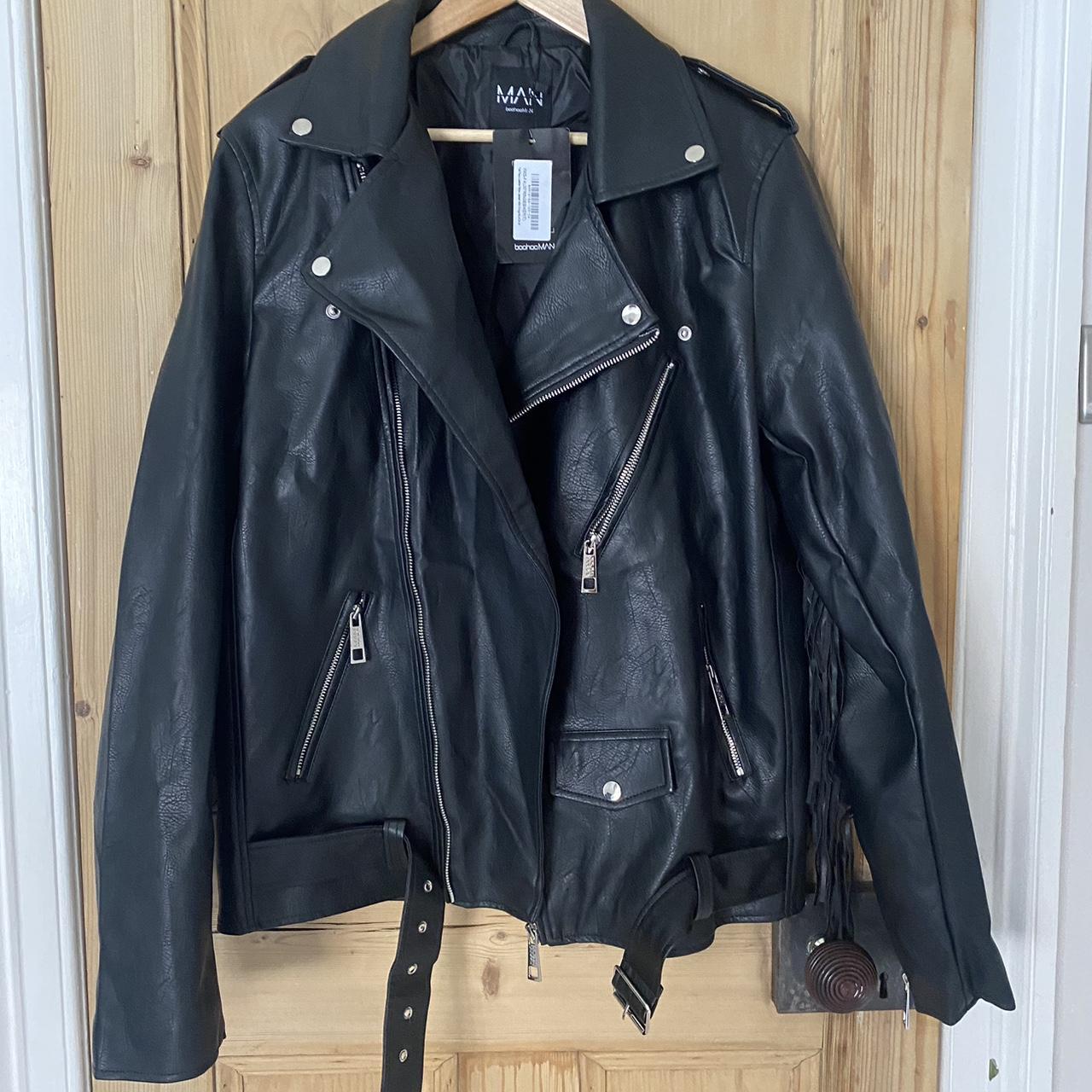 Boohooman Faux Leather Fringe Jacket Never worn... - Depop
