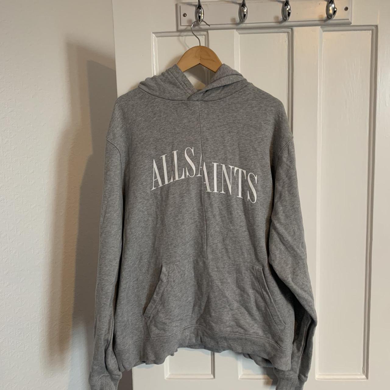 GREY all saints hoodie Size large but fits... - Depop