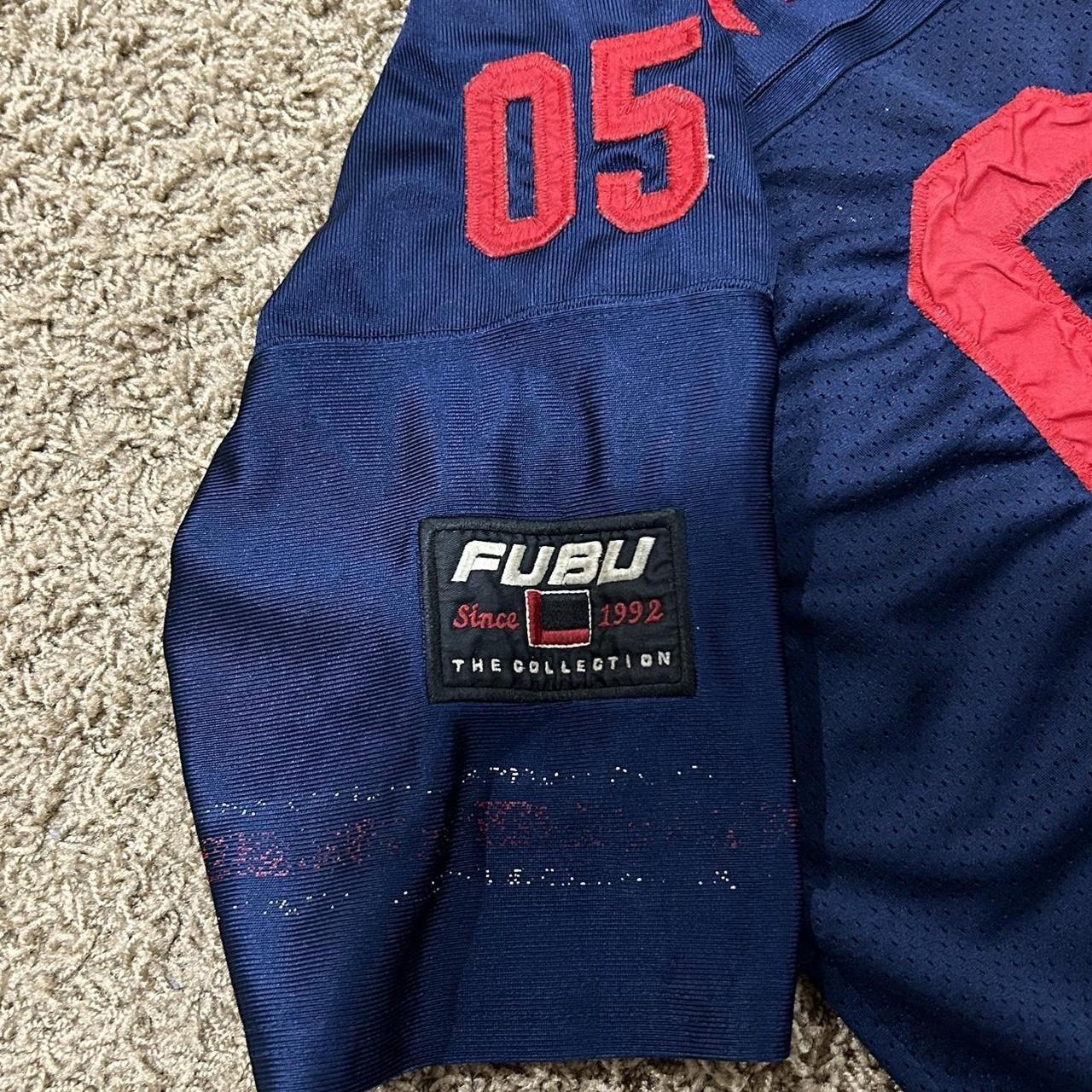 FUBU red and blue mesh football jersey Size: XL... - Depop