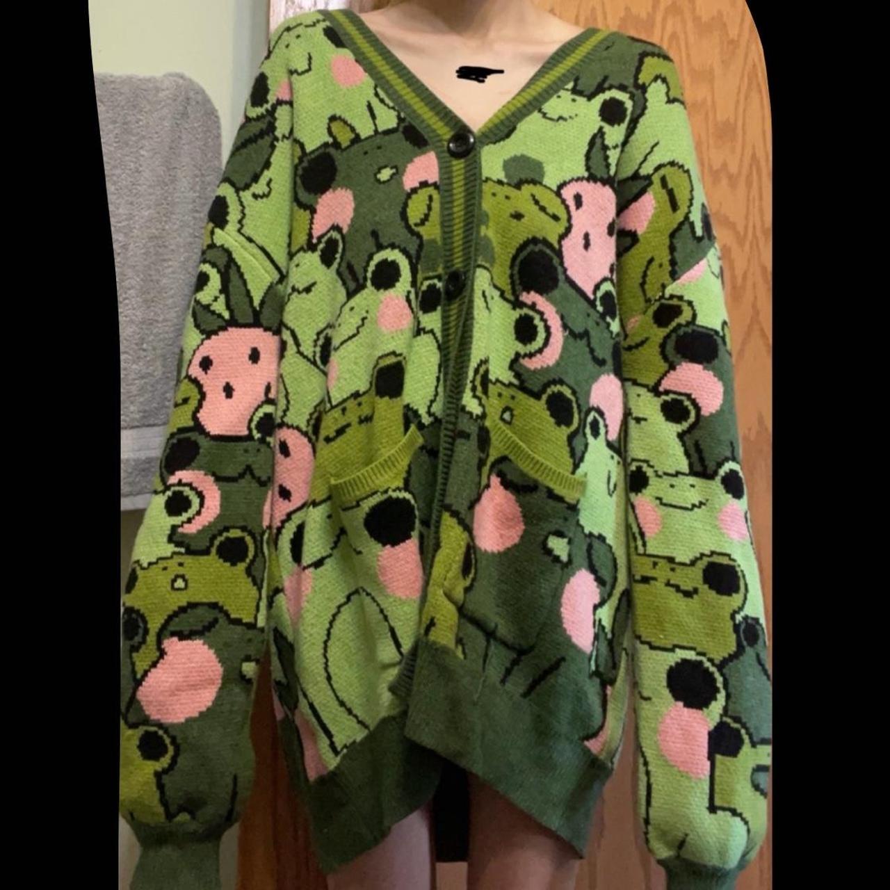 Frog and strawberry cardigan Brand Steady hands... - Depop