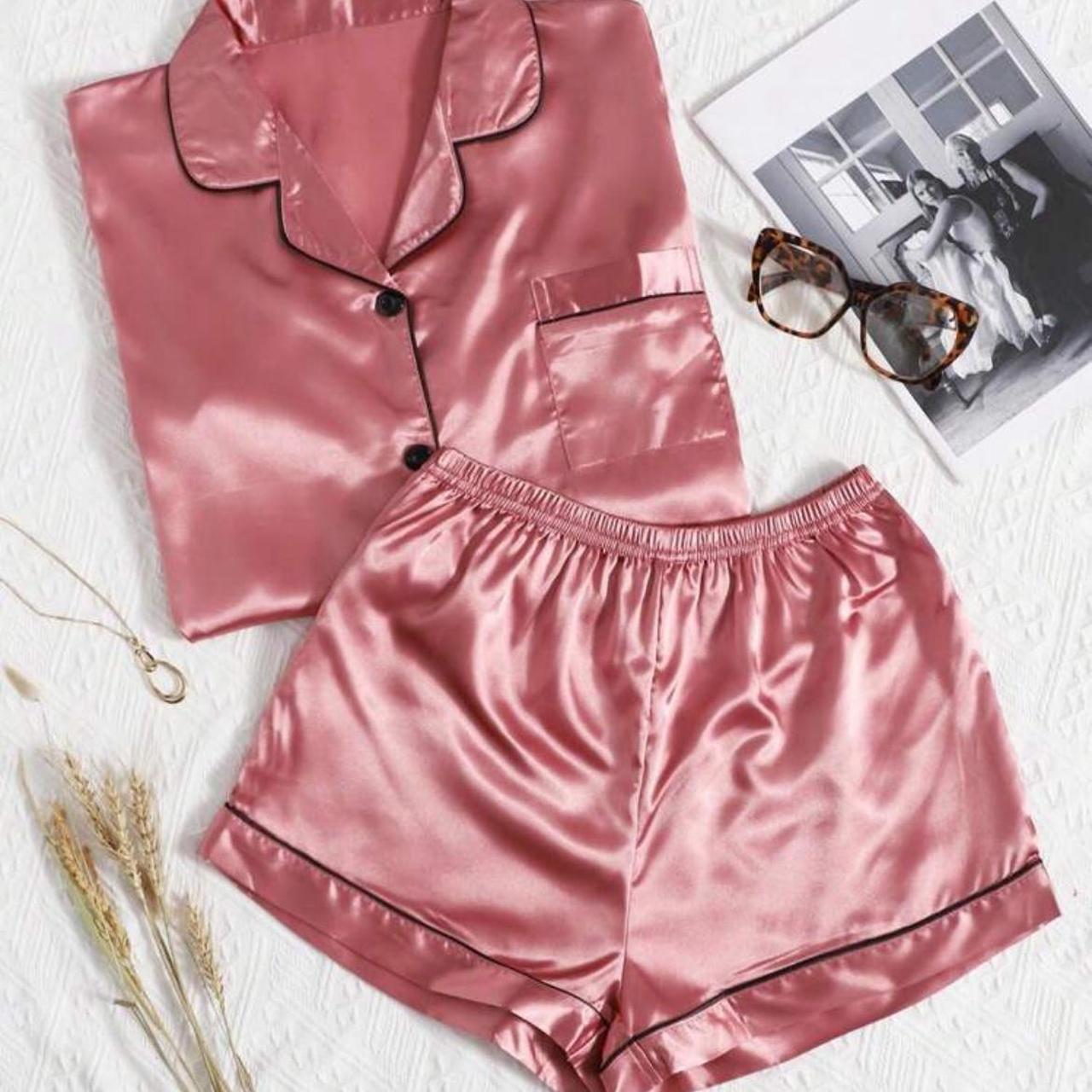 Satin PJ Set Watermelon Pink Size Large - Depop