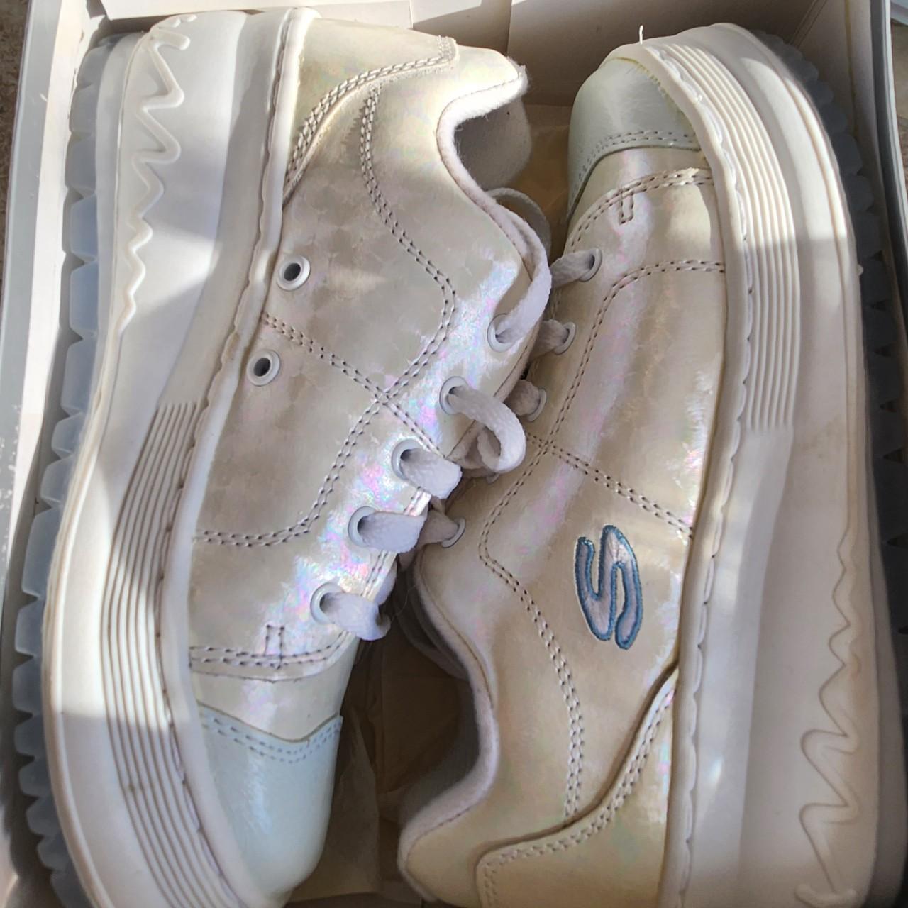 NOS 90s kids platform sneakers skechers iridescent... - Depop