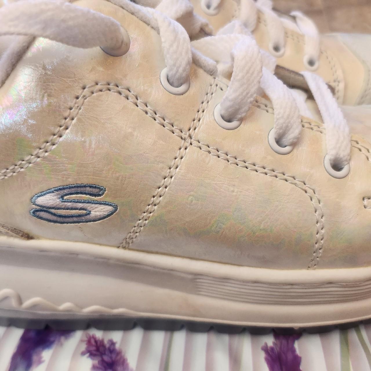 NOS 90s kids platform sneakers skechers iridescent... - Depop