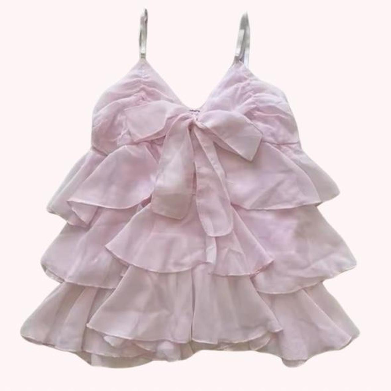 Pink ruffle tank top babydoll with bow #kawaiigirl... | Depop