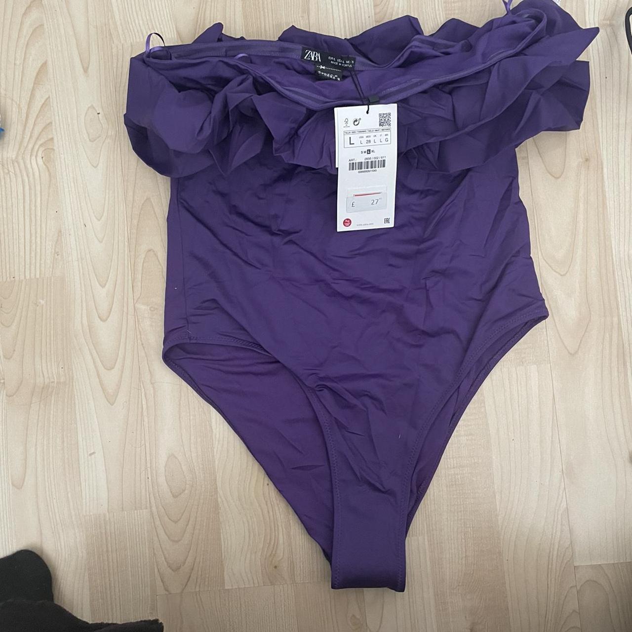 Zara swimwear Purple all in one swimsuit with... - Depop