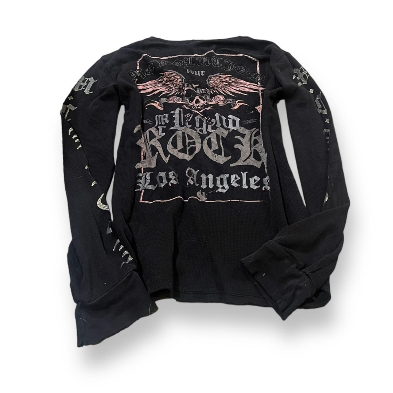 Cyber y2k grunge skull long sleeve thermal Length... - Depop