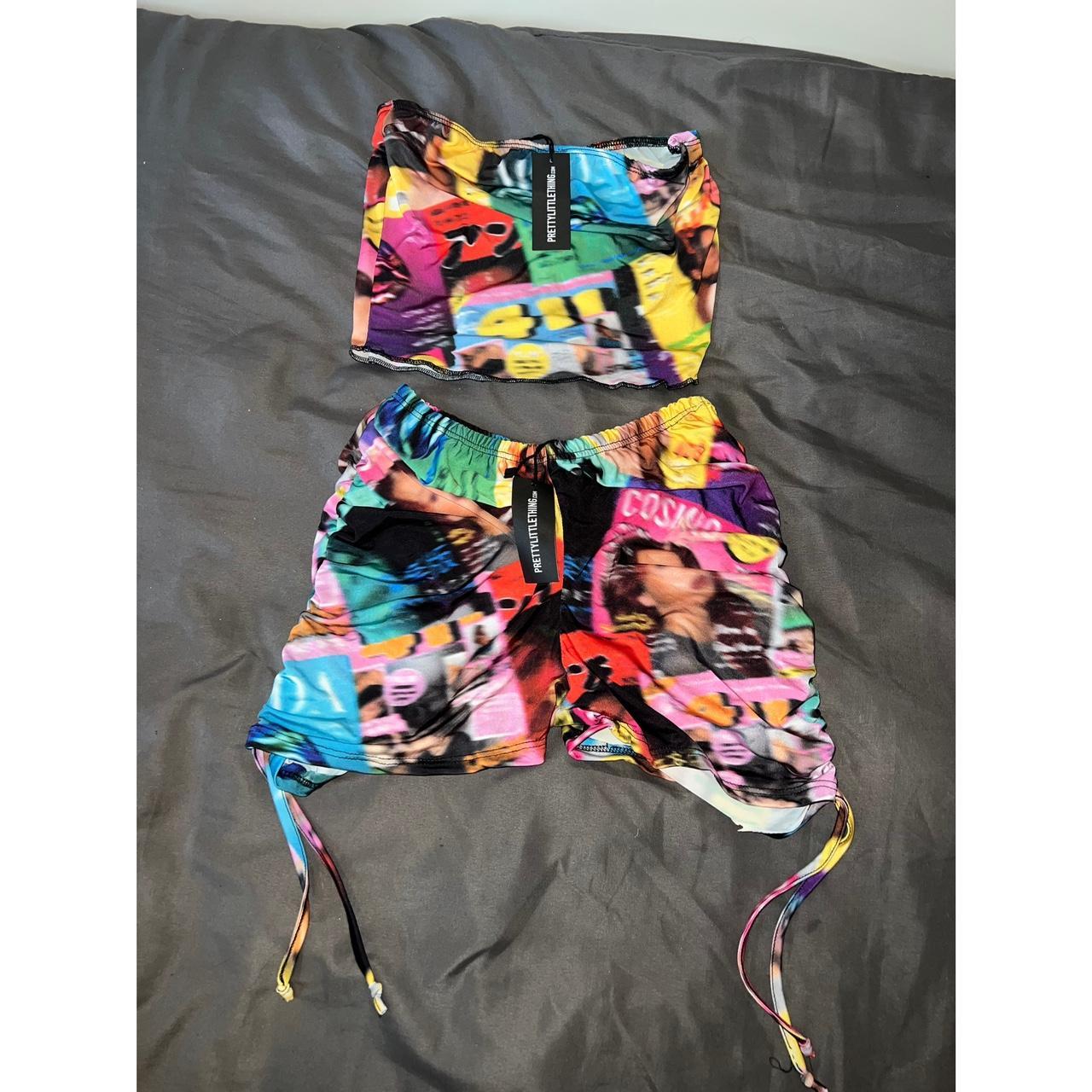 Multi news paper bandeau top and shorts co ord.... - Depop