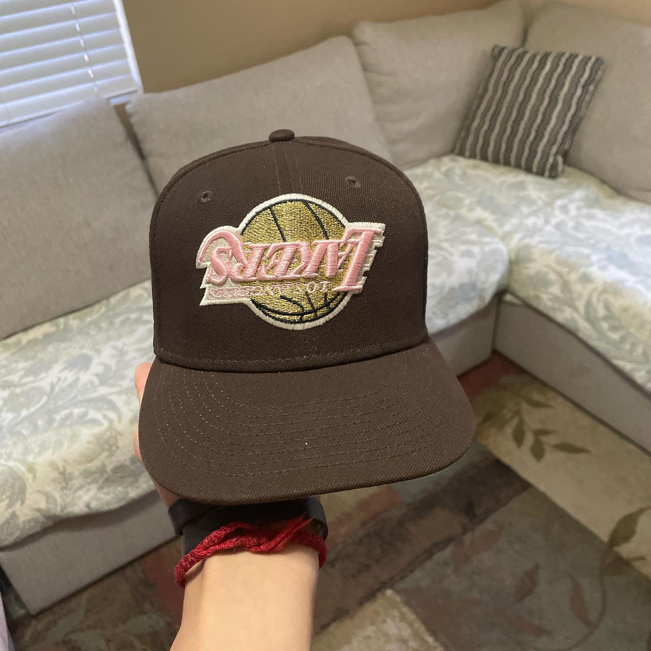 Brown and pink LA Lakers fittedhat #NBA #Lakers... | Depop