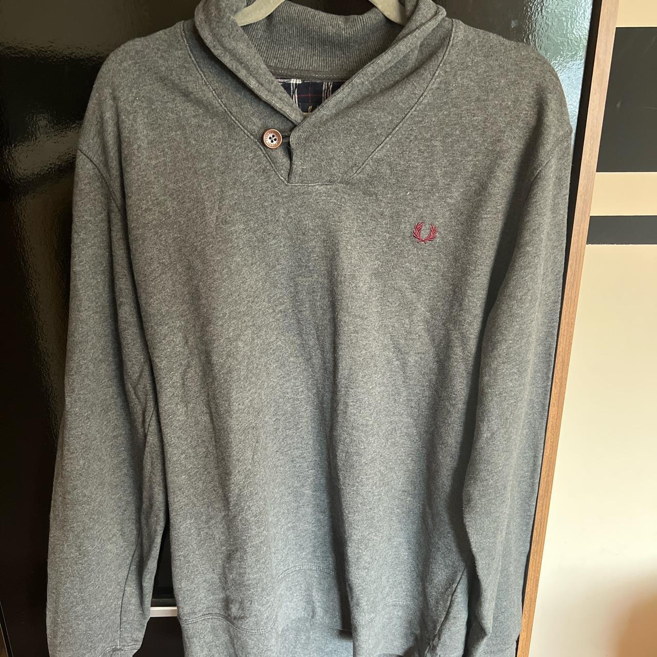 Fred Perry grey jumper ,size large - Depop