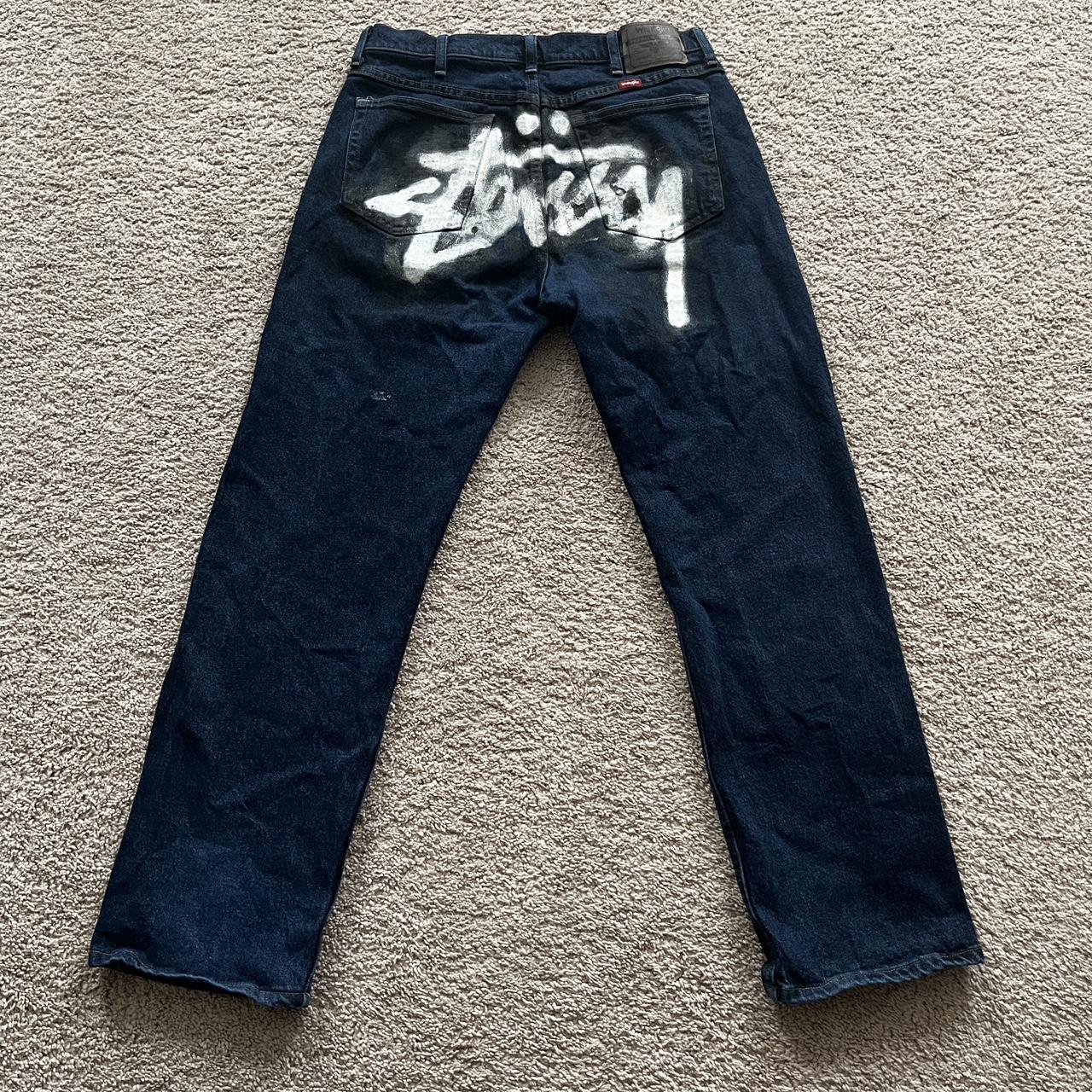 Stüssy Men's Navy and White Jeans | Depop