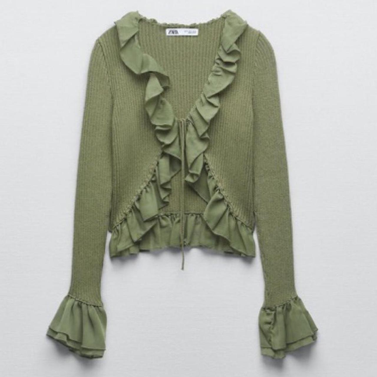 Zara green ruffle knit long sleeve top only worn... - Depop