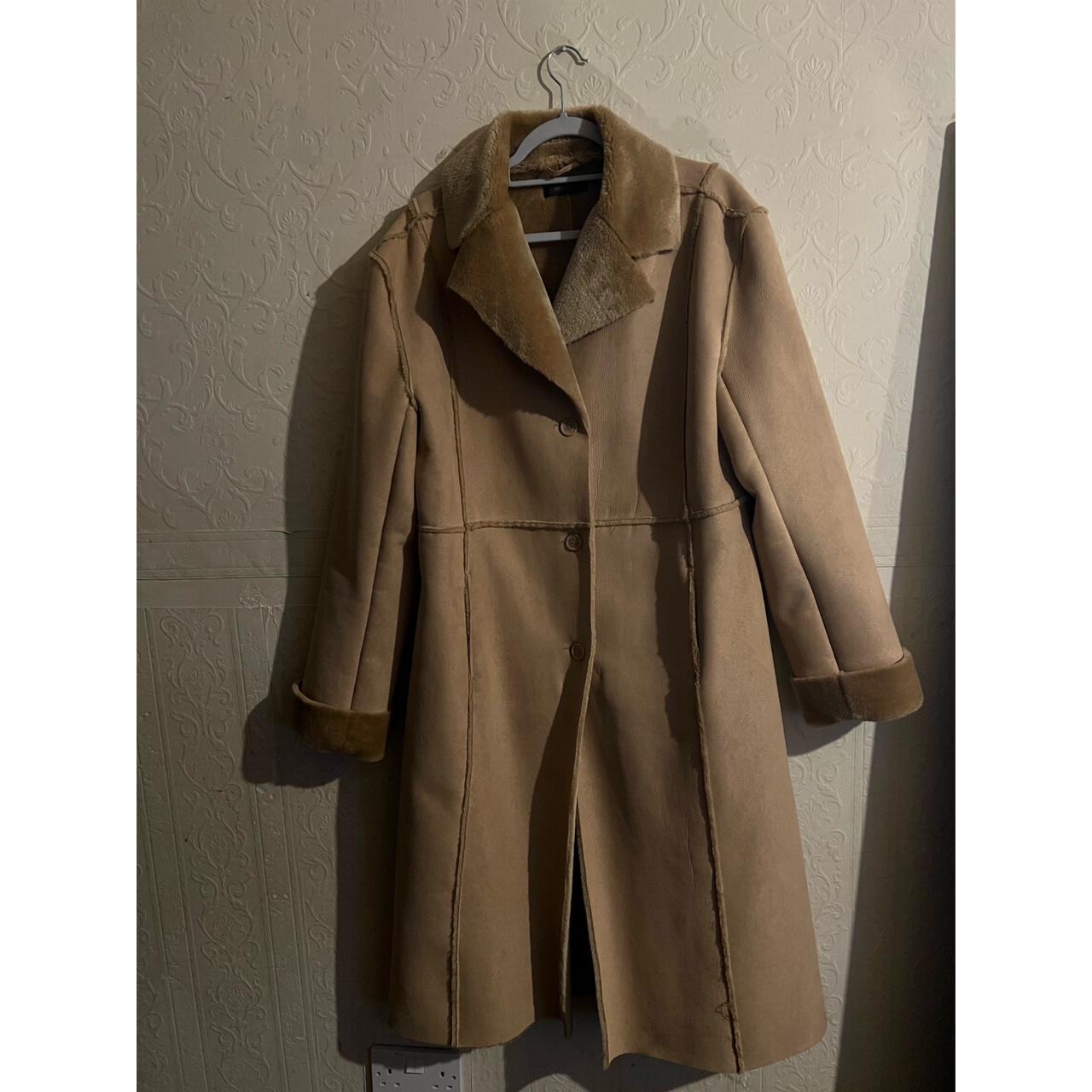 Long faux fur tan coat Size unsure Comes up... - Depop