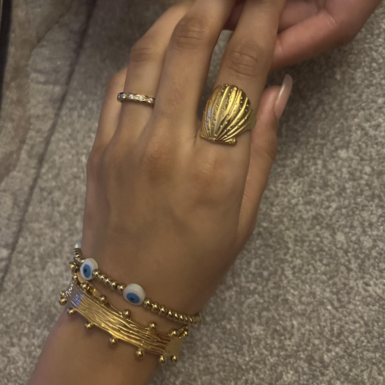 Gold shell ring size open ring 18k gold plated... - Depop