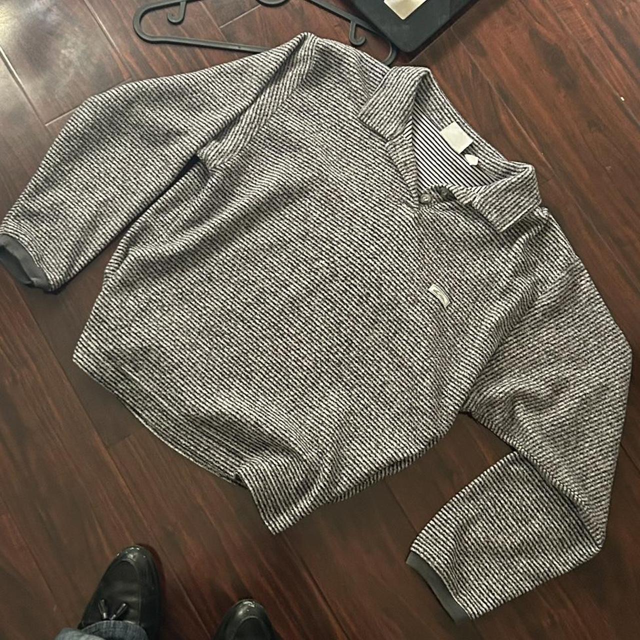 Grey & White striped sweater SIZE M boxy fit... | Depop